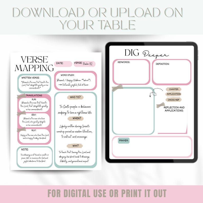 Verse Mapping Bible Study Template, Turquoise & Pink (canva, Goodnotes ...