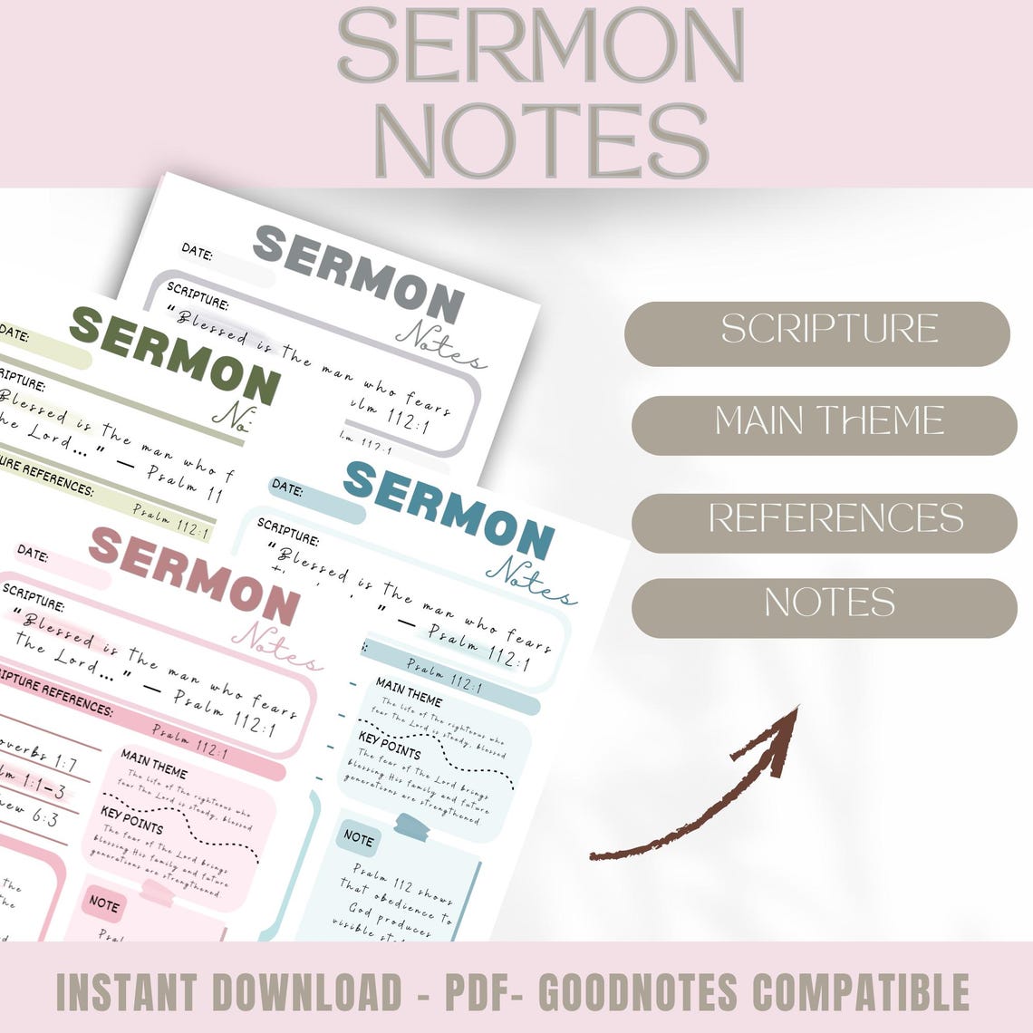 Printable Sermon Notes Template – Bible Study Note-taking Worksheet for ...