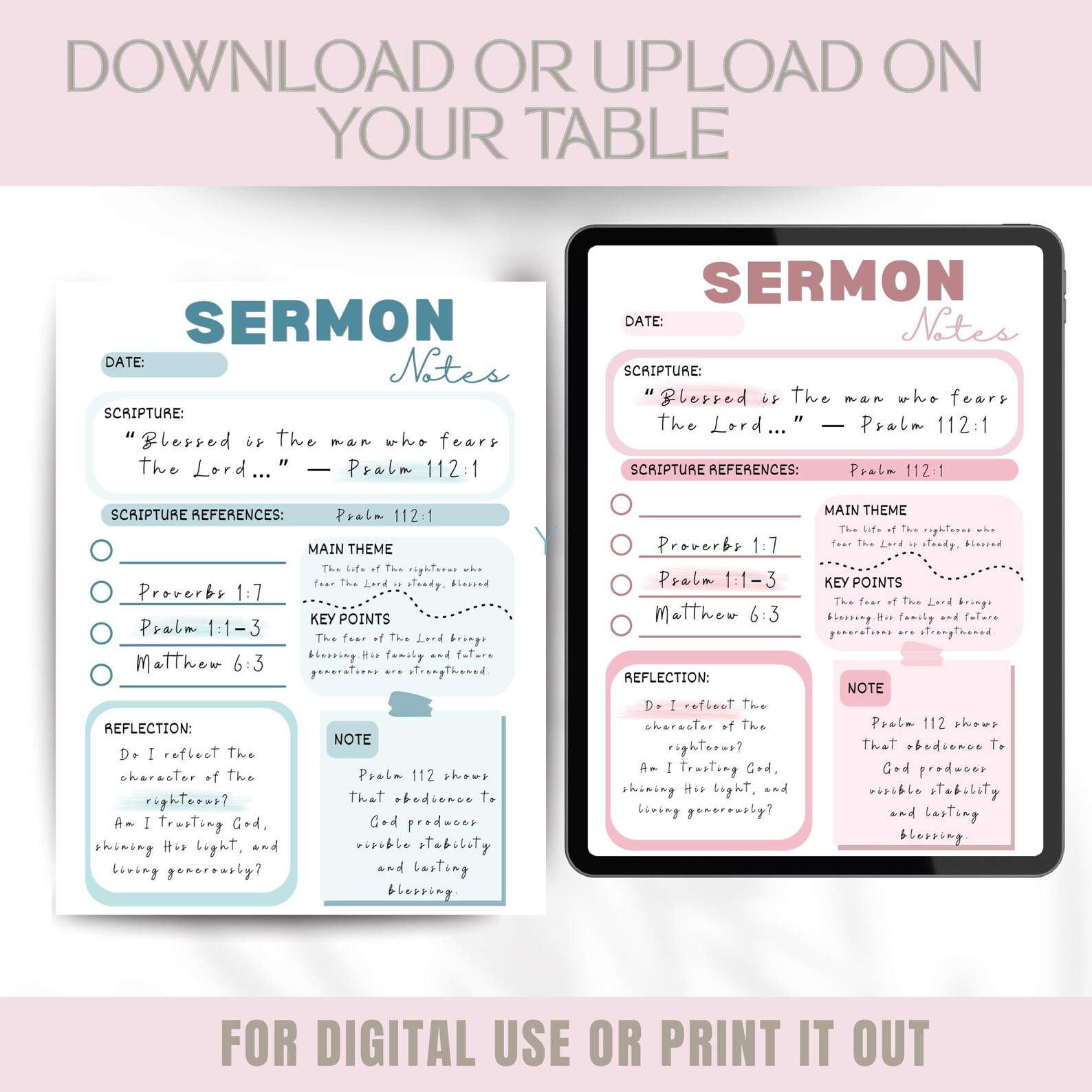 Printable Sermon Notes Template – Bible Study Note-taking Worksheet for ...