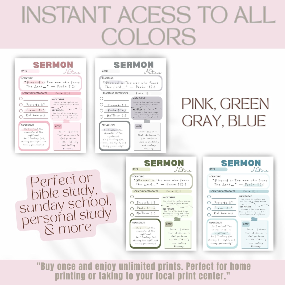 Printable Sermon Notes Template – Bible Study Note-taking Worksheet for ...