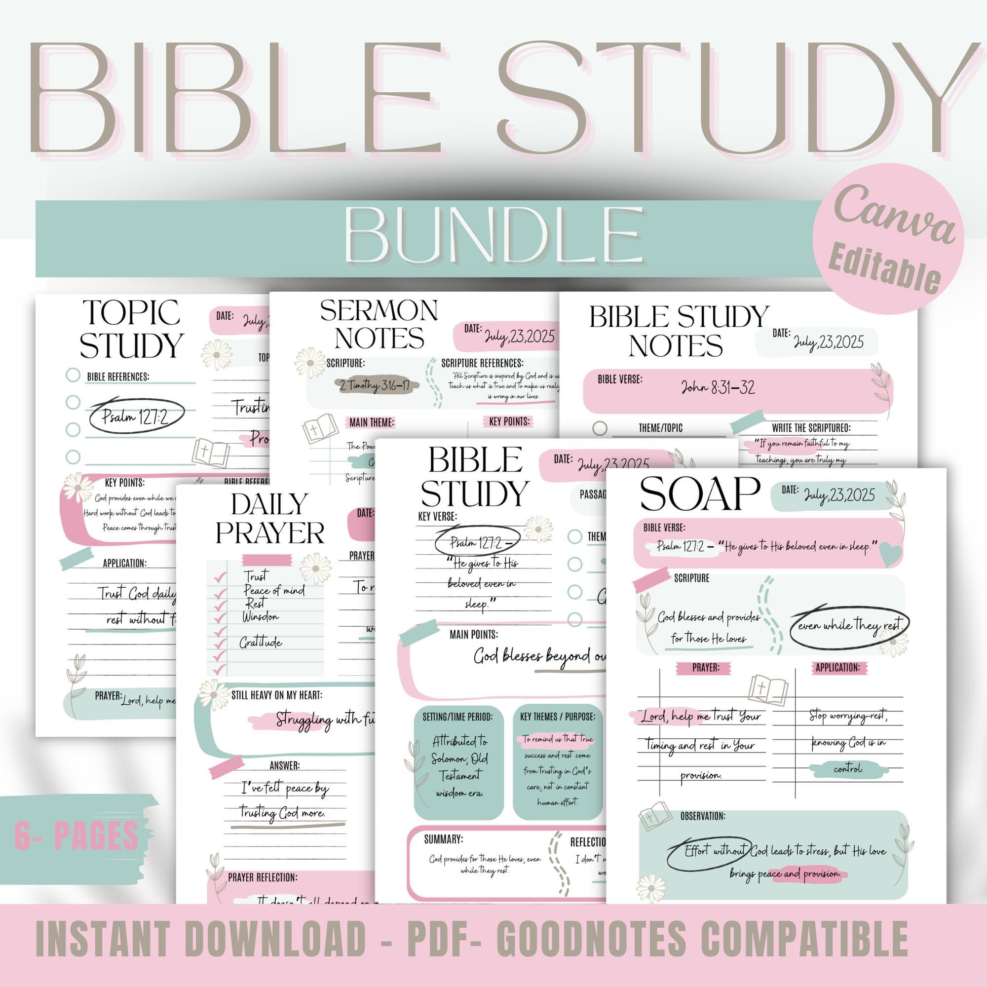 Editable Bible Studytemplate in Canva Bundle, Bible Study Tool Template ...