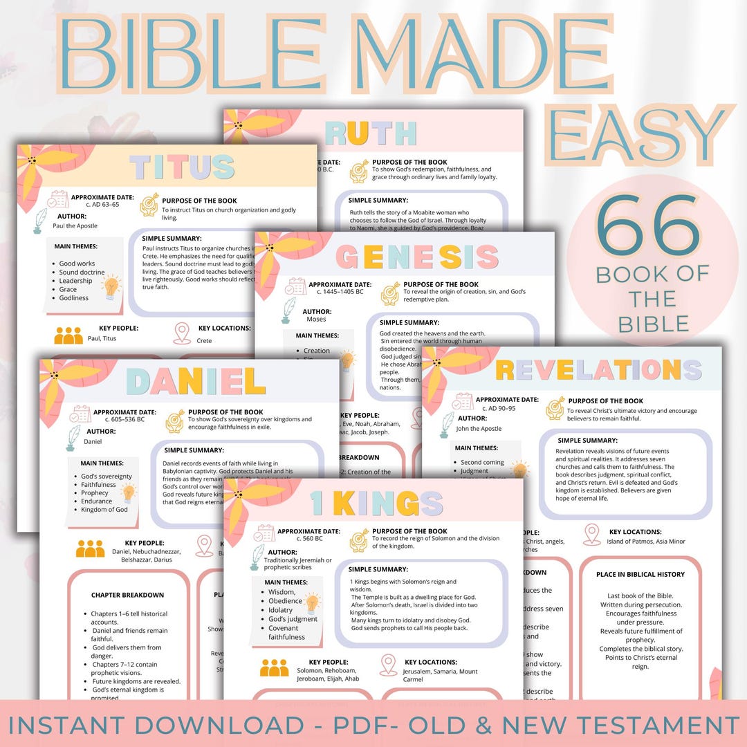 66 Book Bible Summary Guide, Old & New Testament Study (printable PDF ...