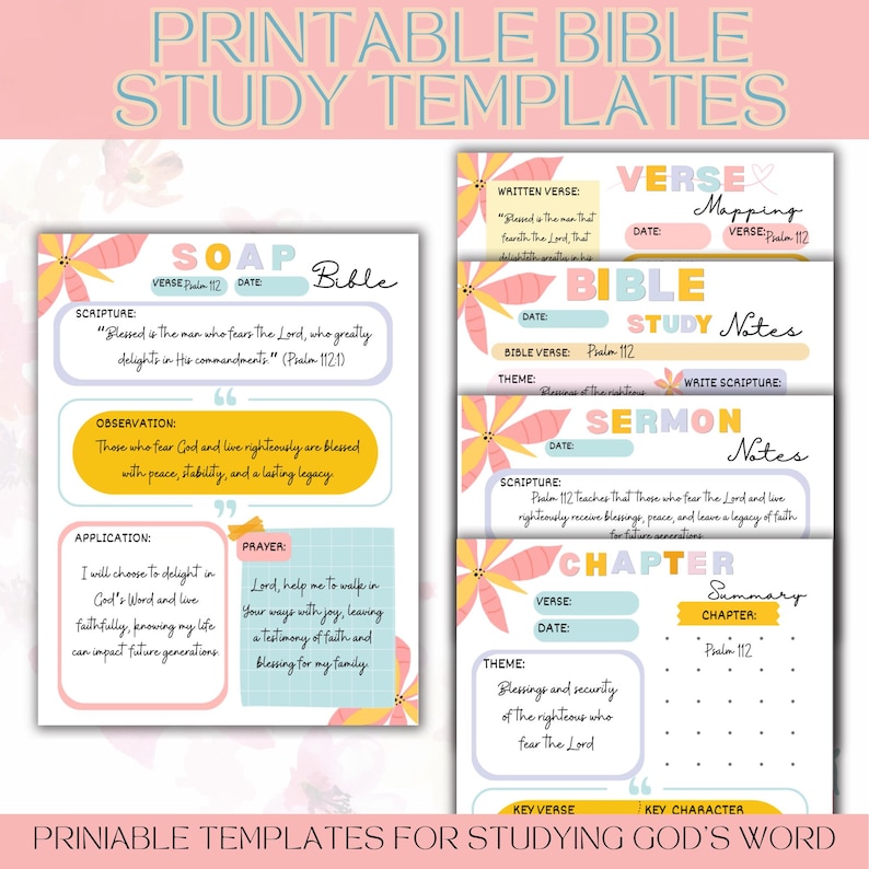 Printable Bible Study Templates, SOAP Method, Sermon Notes, Chapter ...
