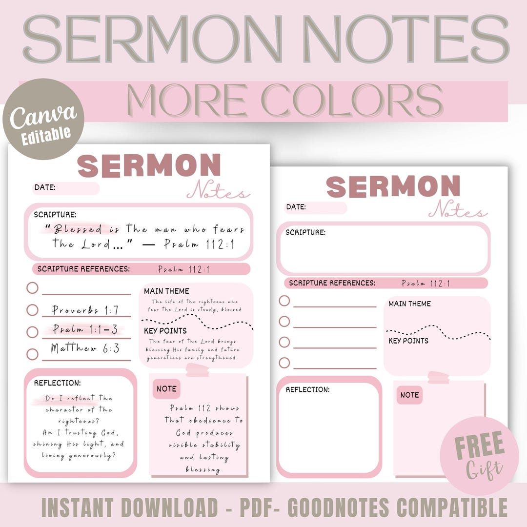 Printable Sermon Notes Template – Bible Study Note-taking Worksheet for ...