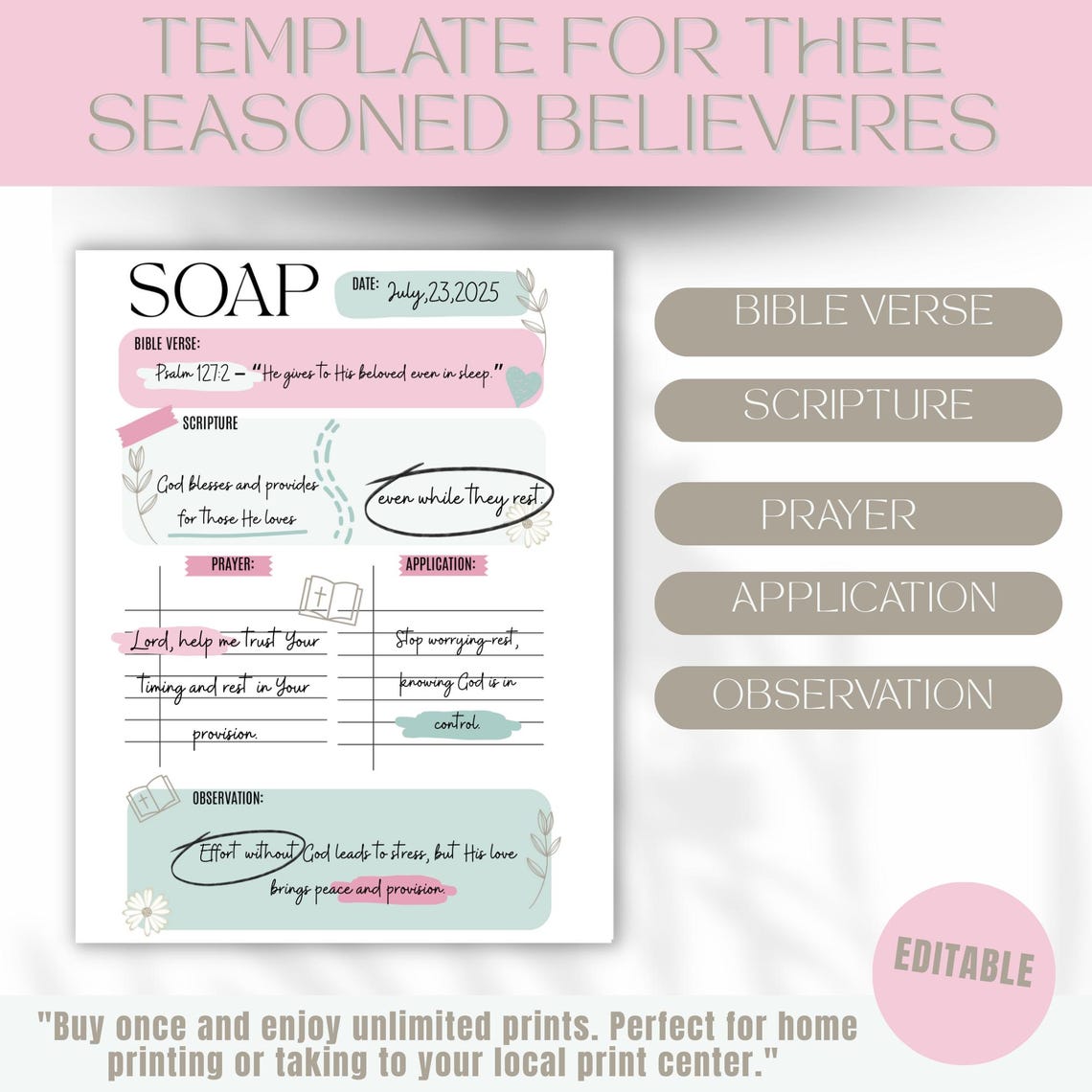 SOAP Bible Study Template Printable, Verse Mapping Journal Guide ...