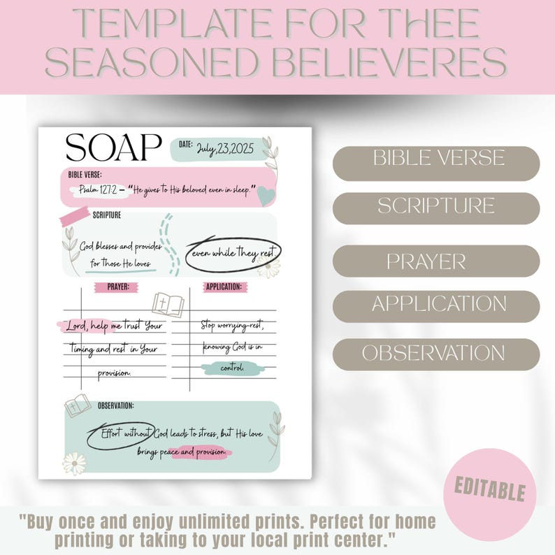 SOAP Bible Study Template Printable, Verse Mapping Journal Guide ...