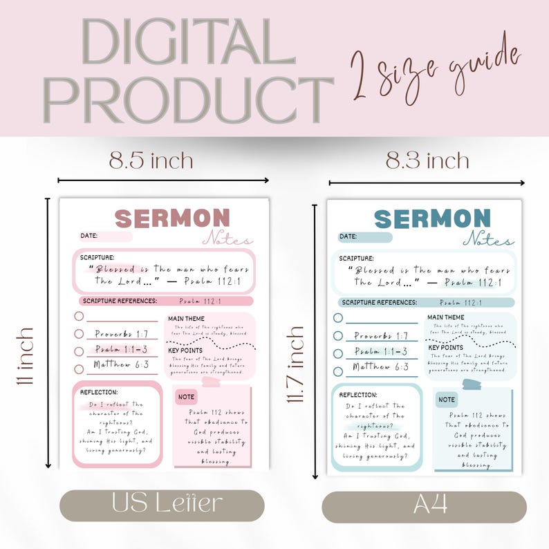 Printable Sermon Notes Template – Bible Study Note-taking Worksheet for ...
