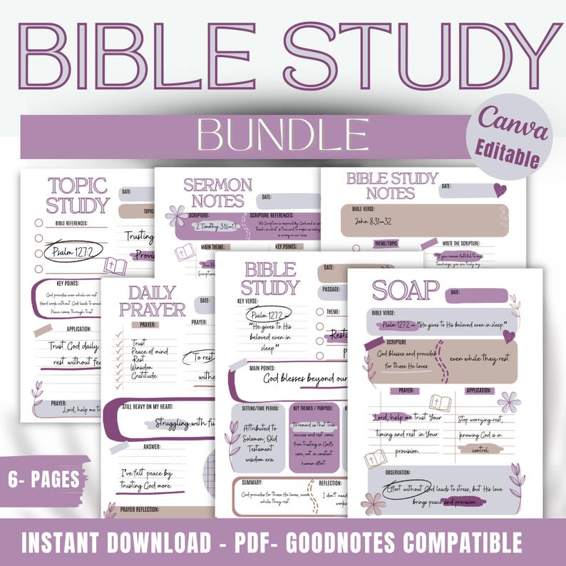 Bible Study Bundle – Editable Canva Bible Study Templates, SOAP Method ...