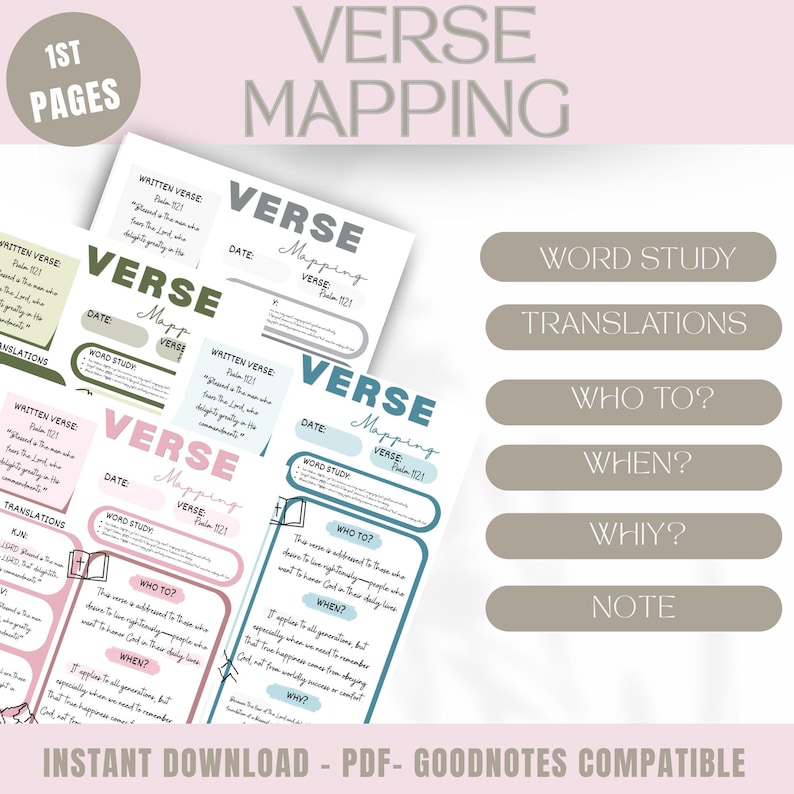VERSE MAPPING Bible Study Template Editable in Canva, 4 Color Options ...