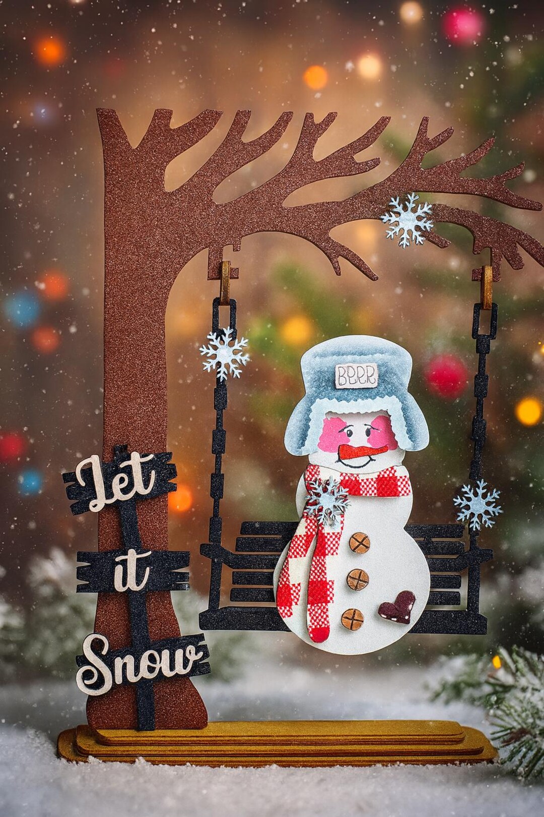 Wooden Snowman Swing Decoration – Let It Snow Winter Ornament, Laser ...