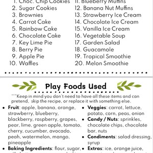 SET 1 PRINTABLE 20 Dramatic Play Recipe Cards for Kids Play Pretend ...