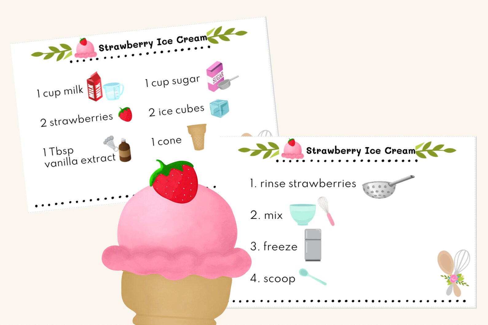 SET 1 PRINTABLE 20 Dramatic Play Recipe Cards for Kids Play Pretend ...