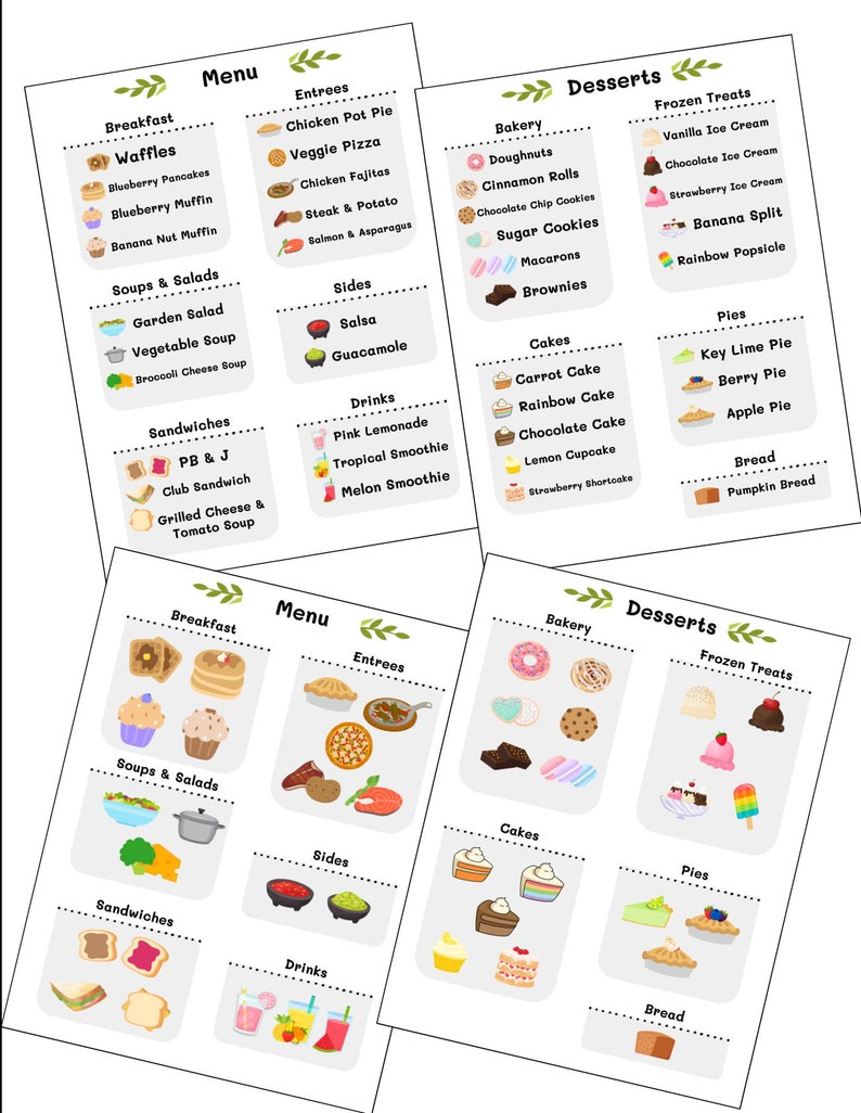 Printable Menu for My Recipe Card Sets 1&2 - INSTANT DOWNLOAD - Etsy