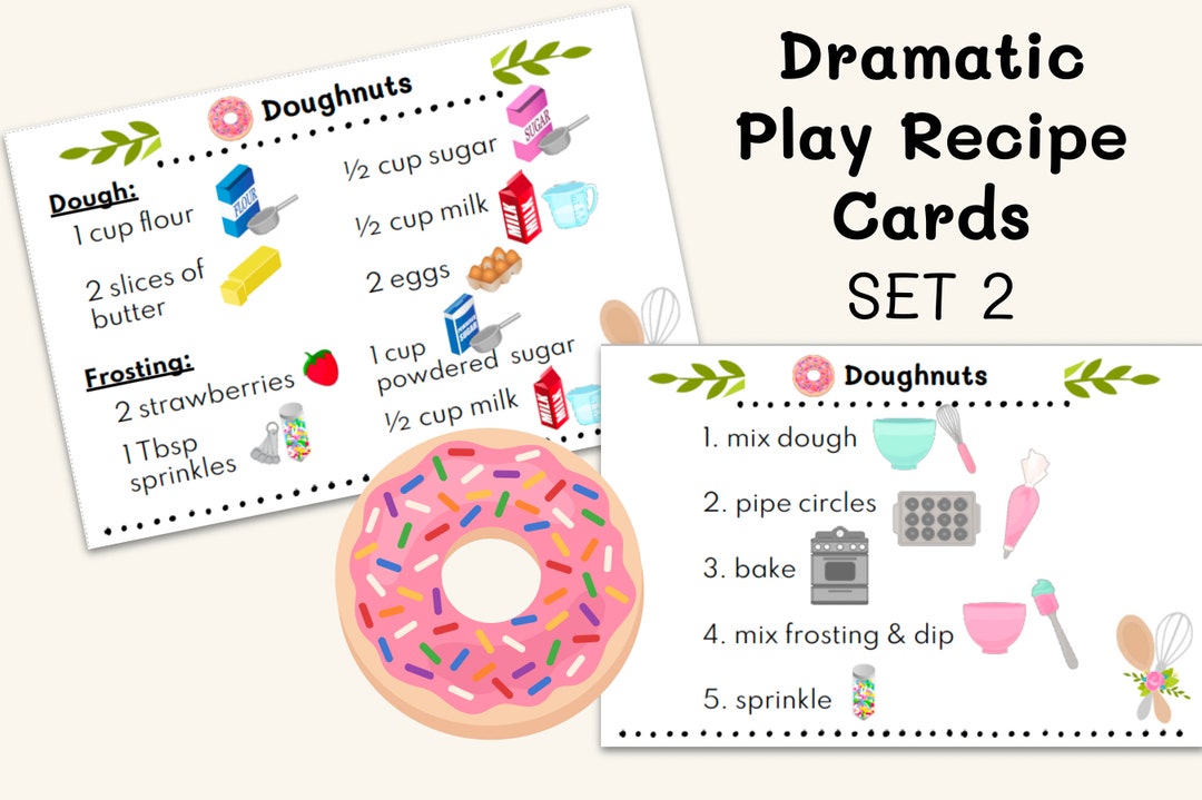 SET 2 PRINTABLE 20 Dramatic Play Recipe Cards for Kids Play Pretend ...