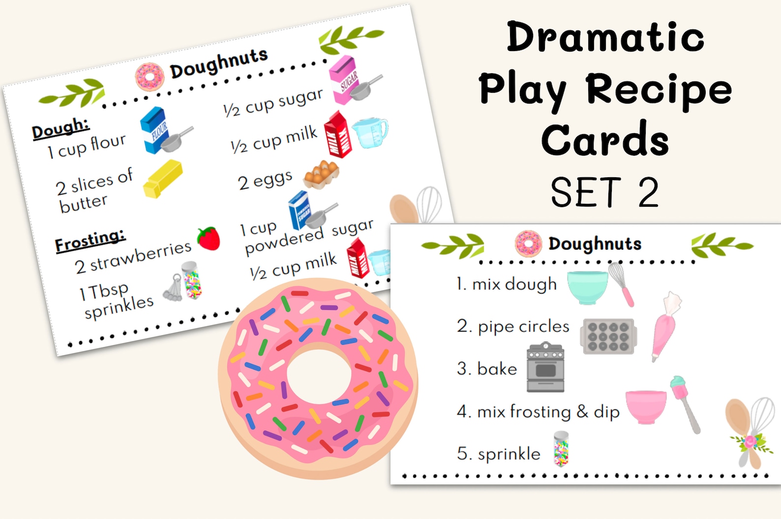 SET 2 PRINTABLE 20 Dramatic Play Recipe Cards for Kids Play Pretend ...