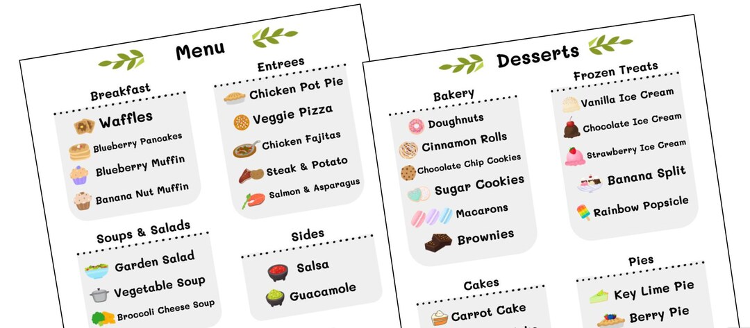 Printable Menu for My Recipe Card Sets 1&2 - INSTANT DOWNLOAD - Etsy