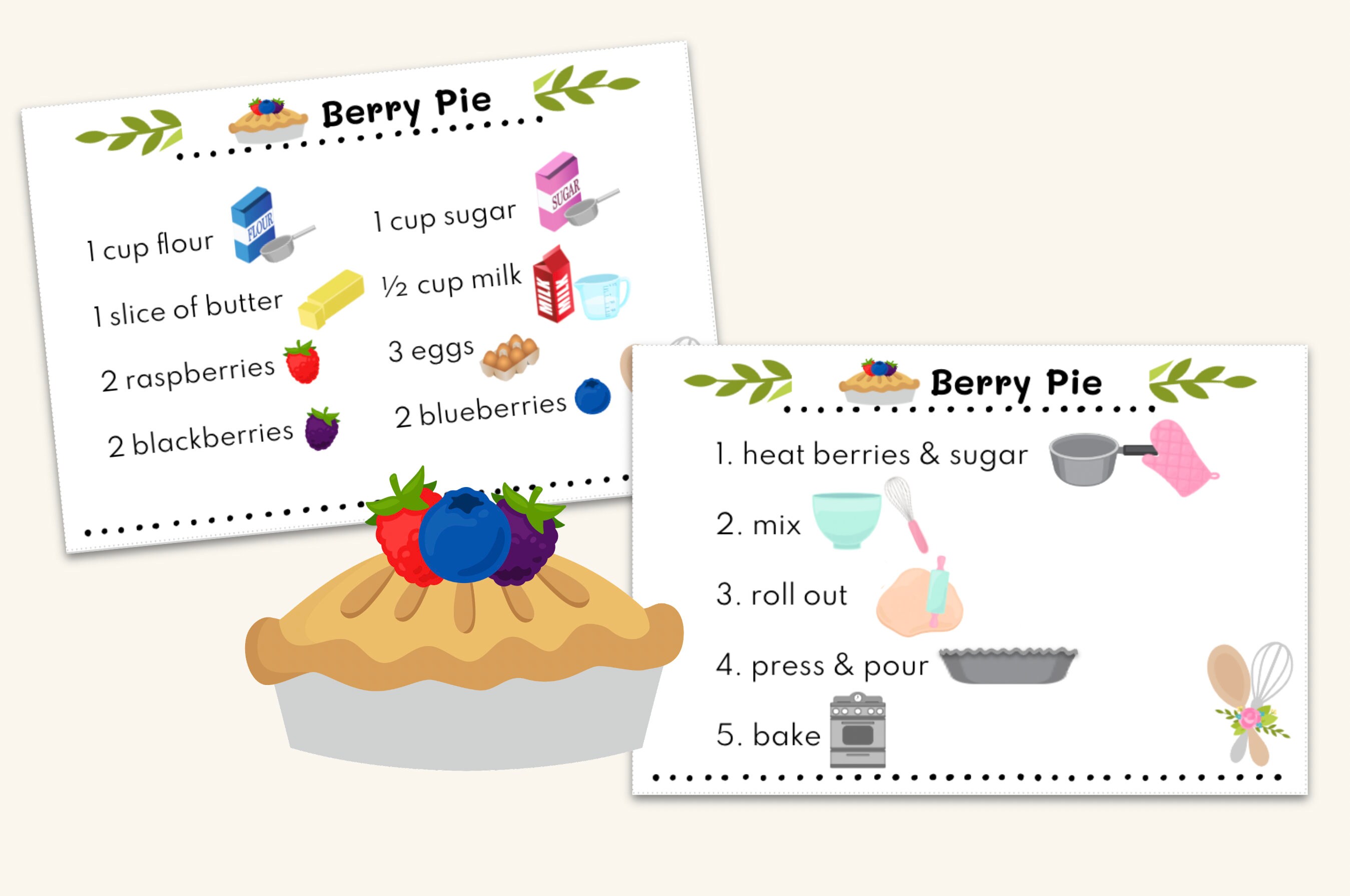 SET 1 PRINTABLE 20 Dramatic Play Recipe Cards for Kids Play Pretend ...