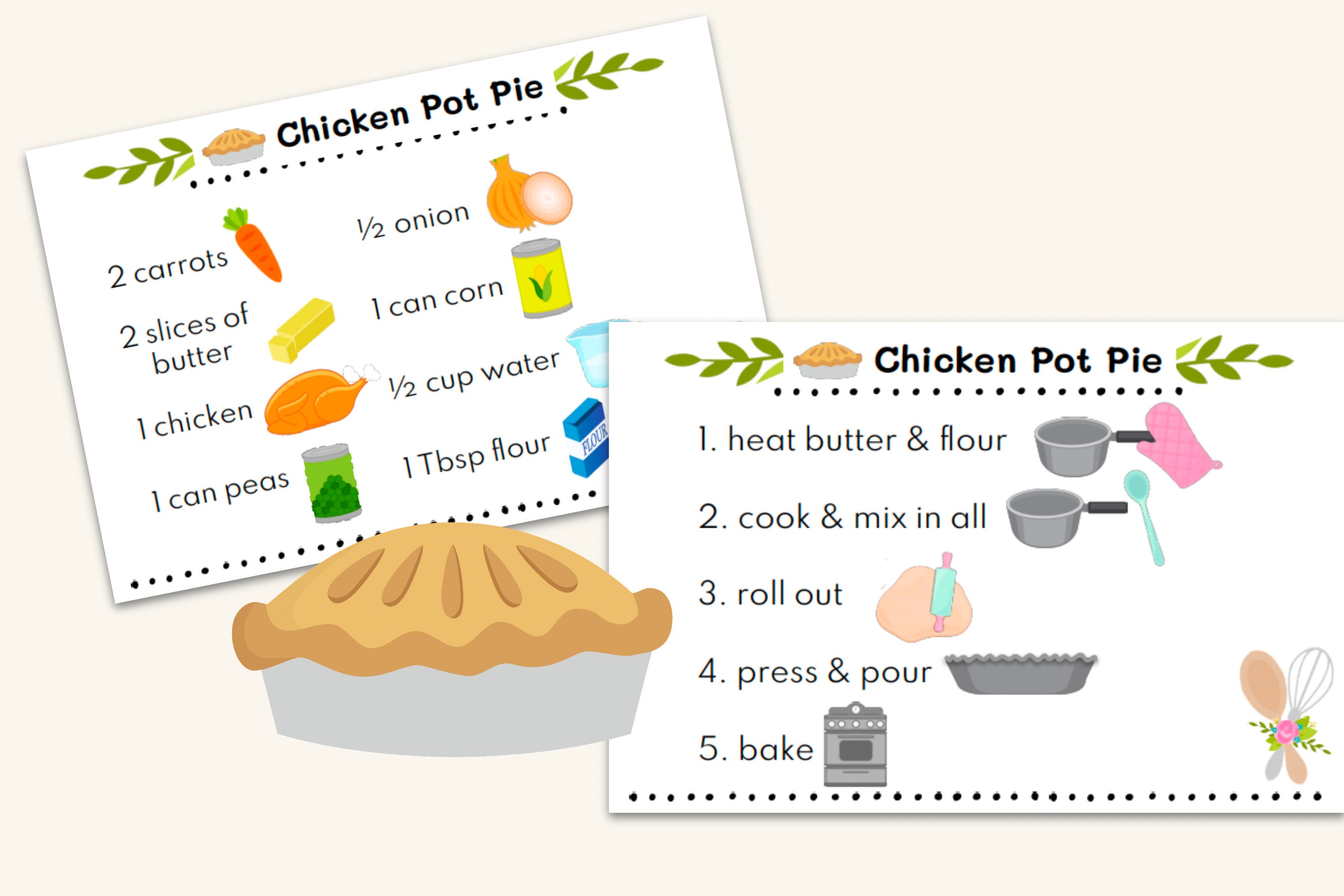 SET 2 PRINTABLE 20 Dramatic Play Recipe Cards for Kids Play Pretend ...