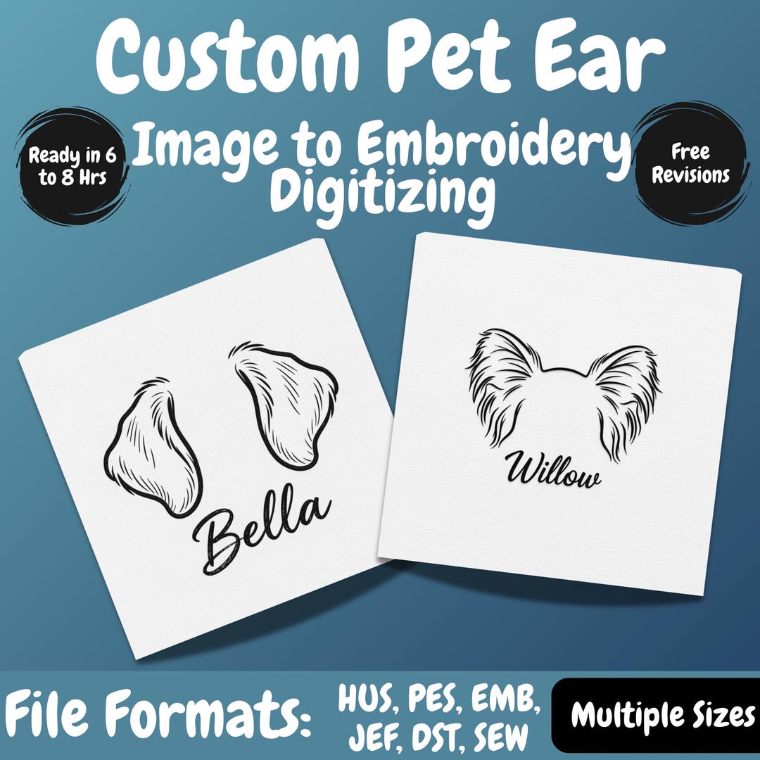 Personalized Pet Ear Digitizing, Image to Stitch Design for Hats ...