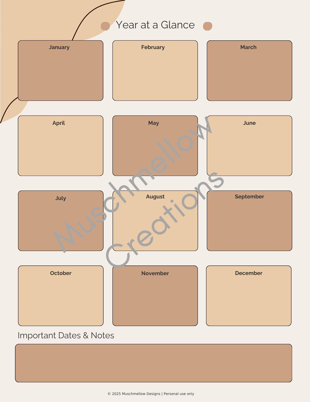 Neutral Blank Year at a Glance - Etsy