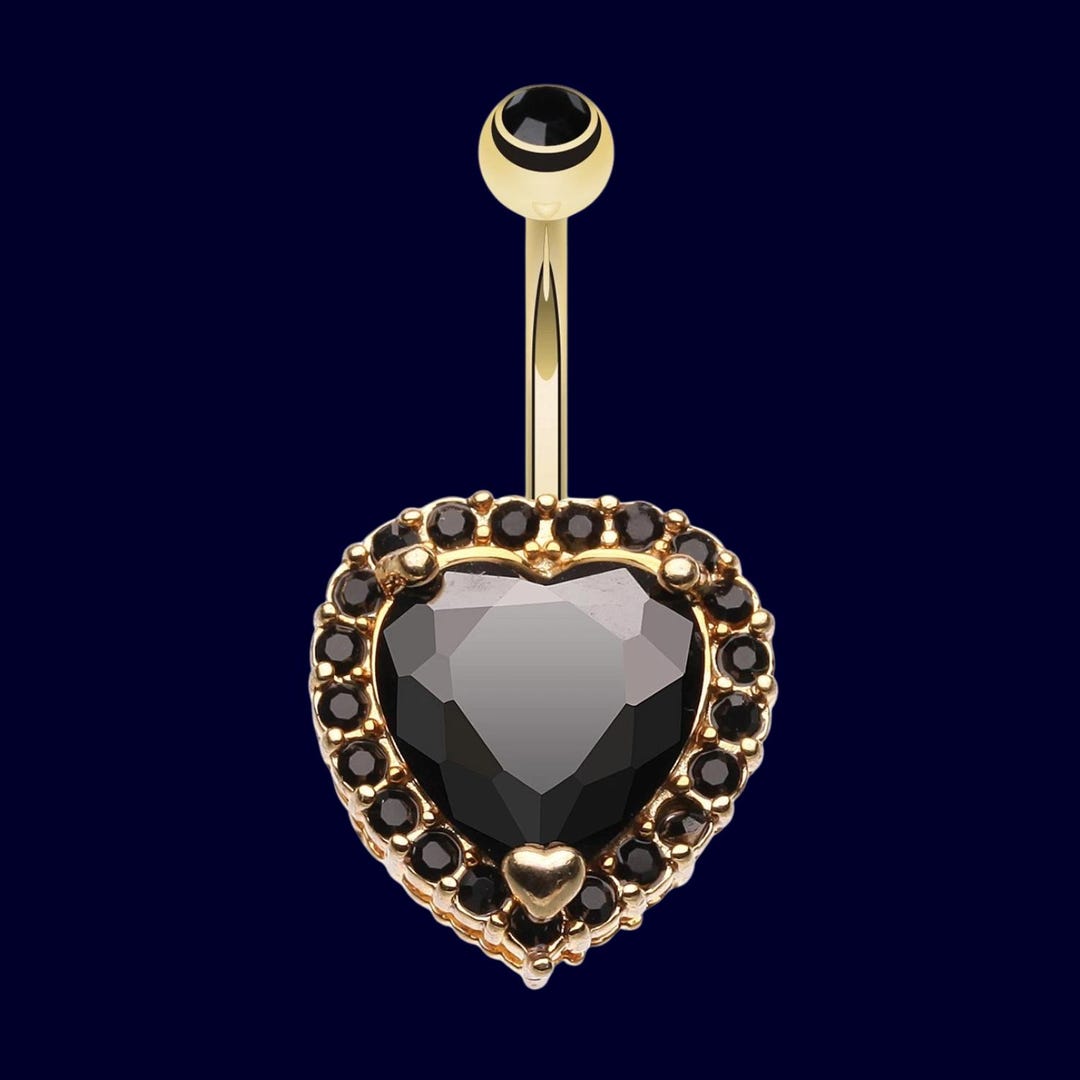 14k Gold Halo Heart Shape External Threaded Belly Ring, 14G Belly ...