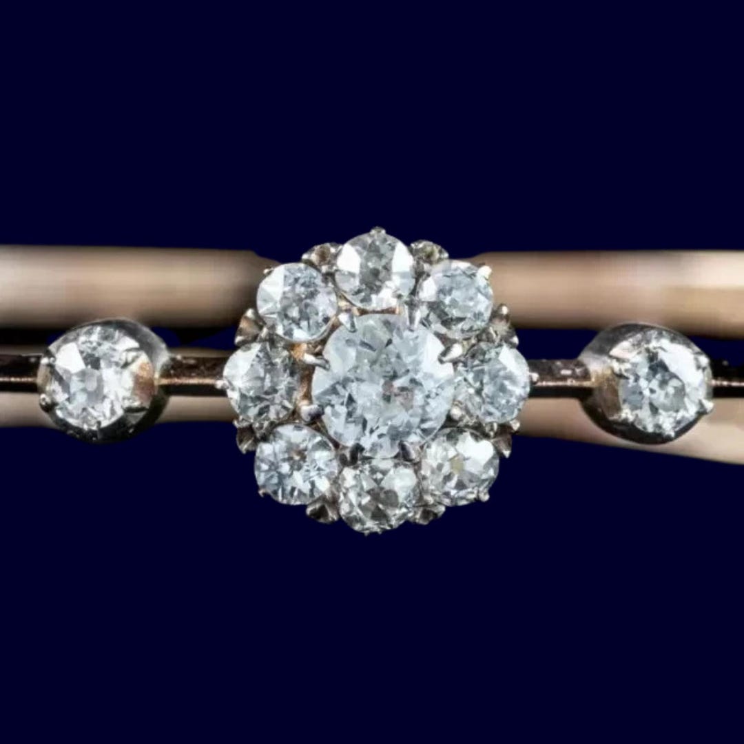 14k Gold Diamond One Sone Dome Bangle Bracelet, Round Diamond Halo ...