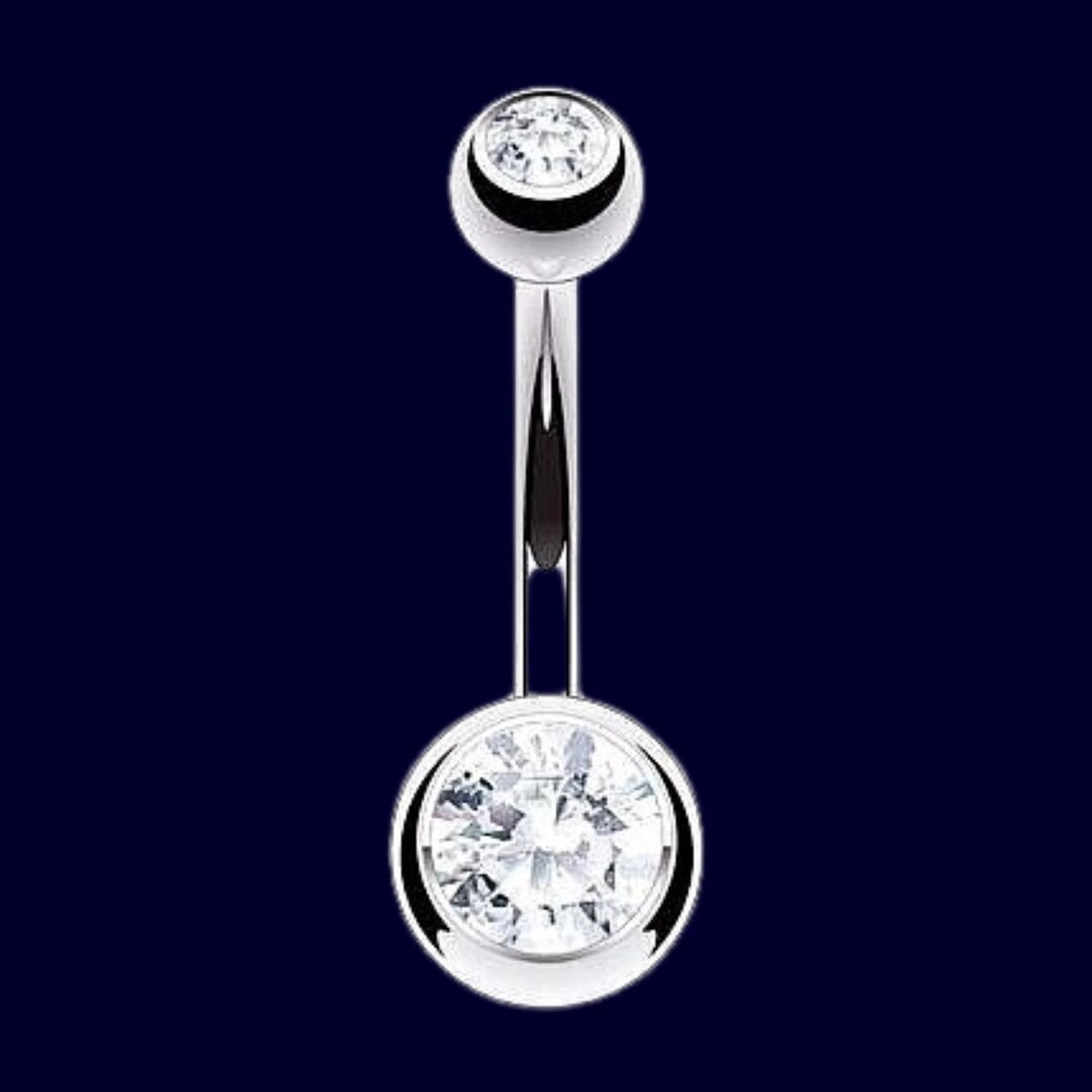 14k Gold Dainty Belly Button Ring Round Diamond Bezel Navel Ring ...