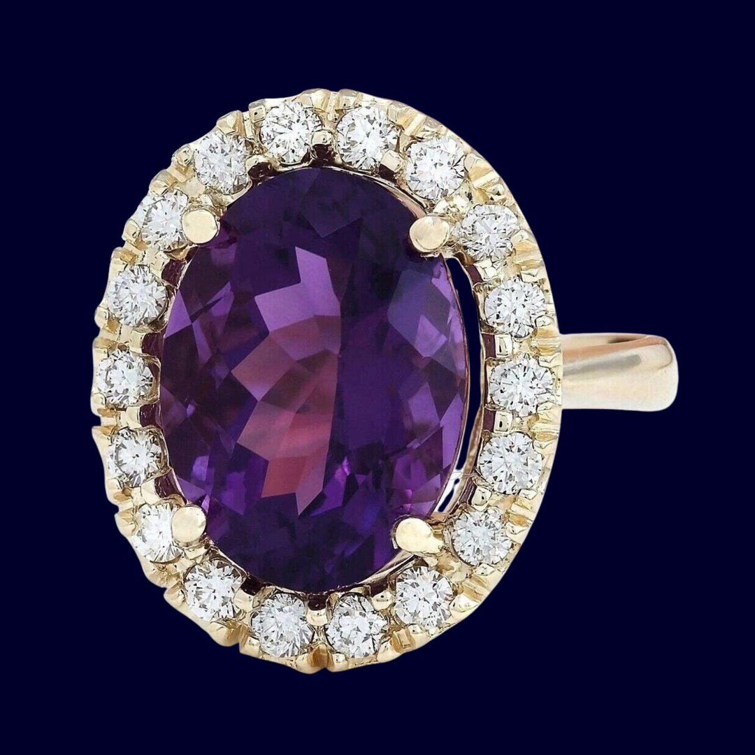 Oval Shape VVS1 Purple Amethyst Gemstone, Vintage Art Deco Diamond Ring ...