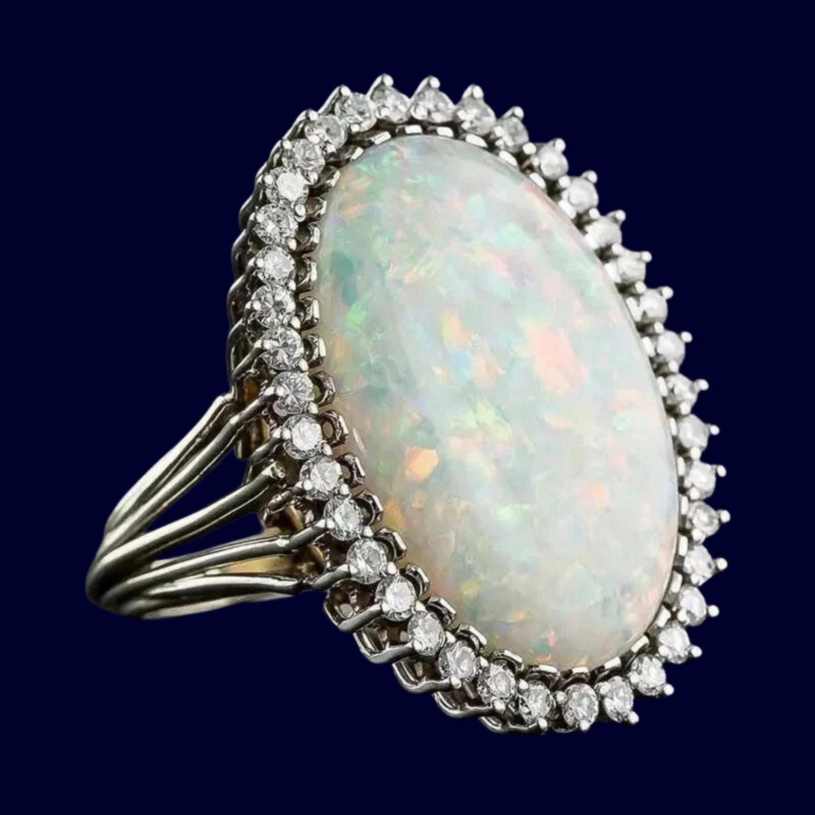 Extra Large Opal Ring, Pave Diamond Opal Ring ,opal 14k Gold Ring ...