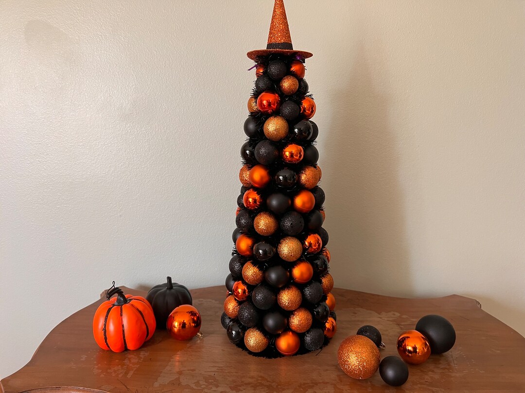 Halloween Centerpiece TABLE TOP TREE 21" Black Orange Ornament Tree ...