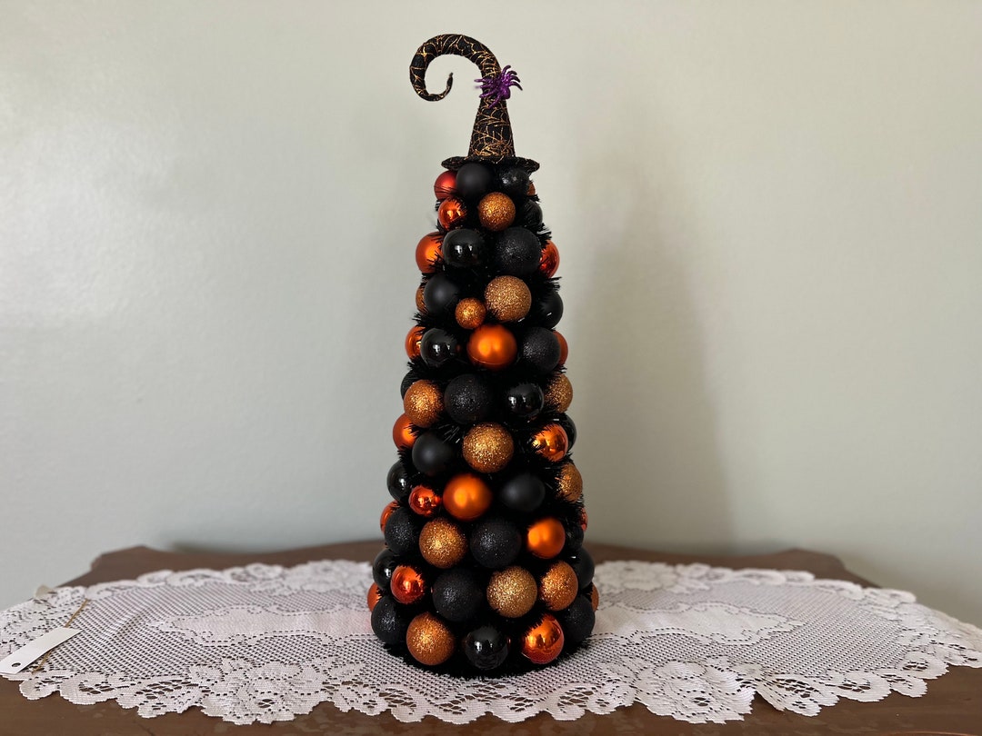 Halloween Centerpiece TABLE TOP TREE 20 Black Orange Ornament Tree With ...