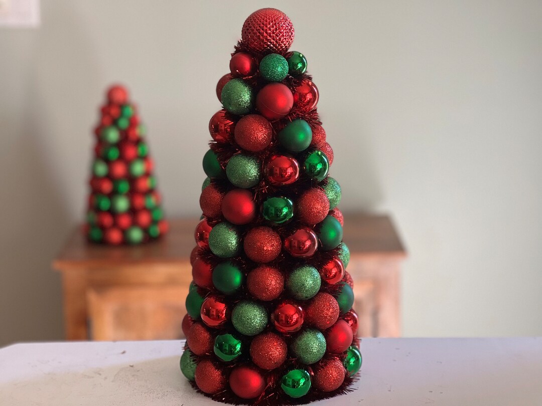 Christmas Tree Centerpiece TABLE TOP Tree 16" Shatterproof Red Green ...
