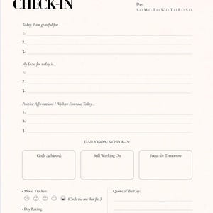 Daily Check-in Journal | Printable Planner Page | Gratitude ...