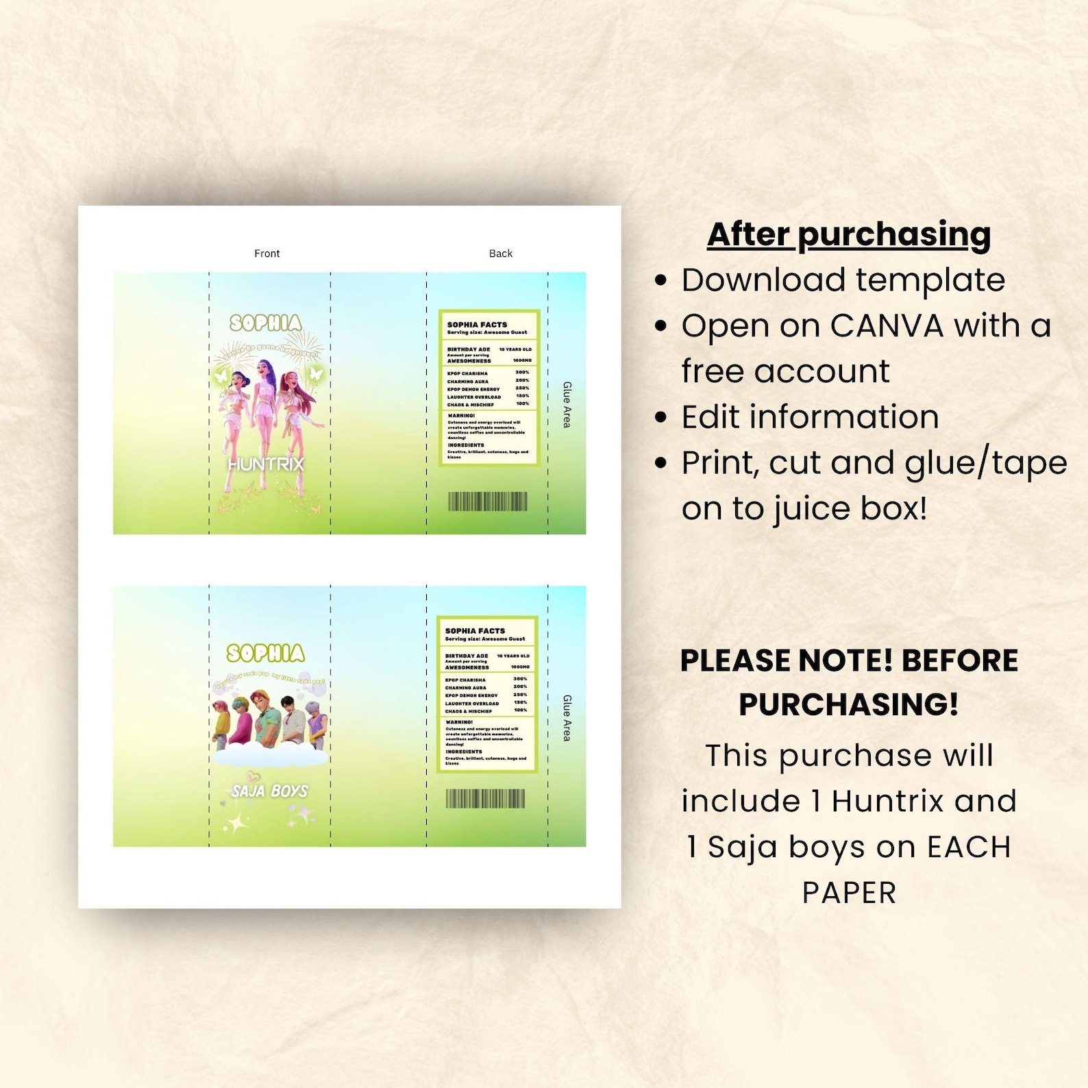 Kpop Juice Box Wrapper Label | Saja Boys, Huntrix (digital Download) - Etsy