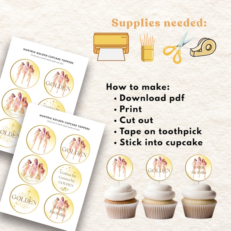 Huntrix Birthday Cupcake Toppers | Golden Theme (digital Download) - Etsy