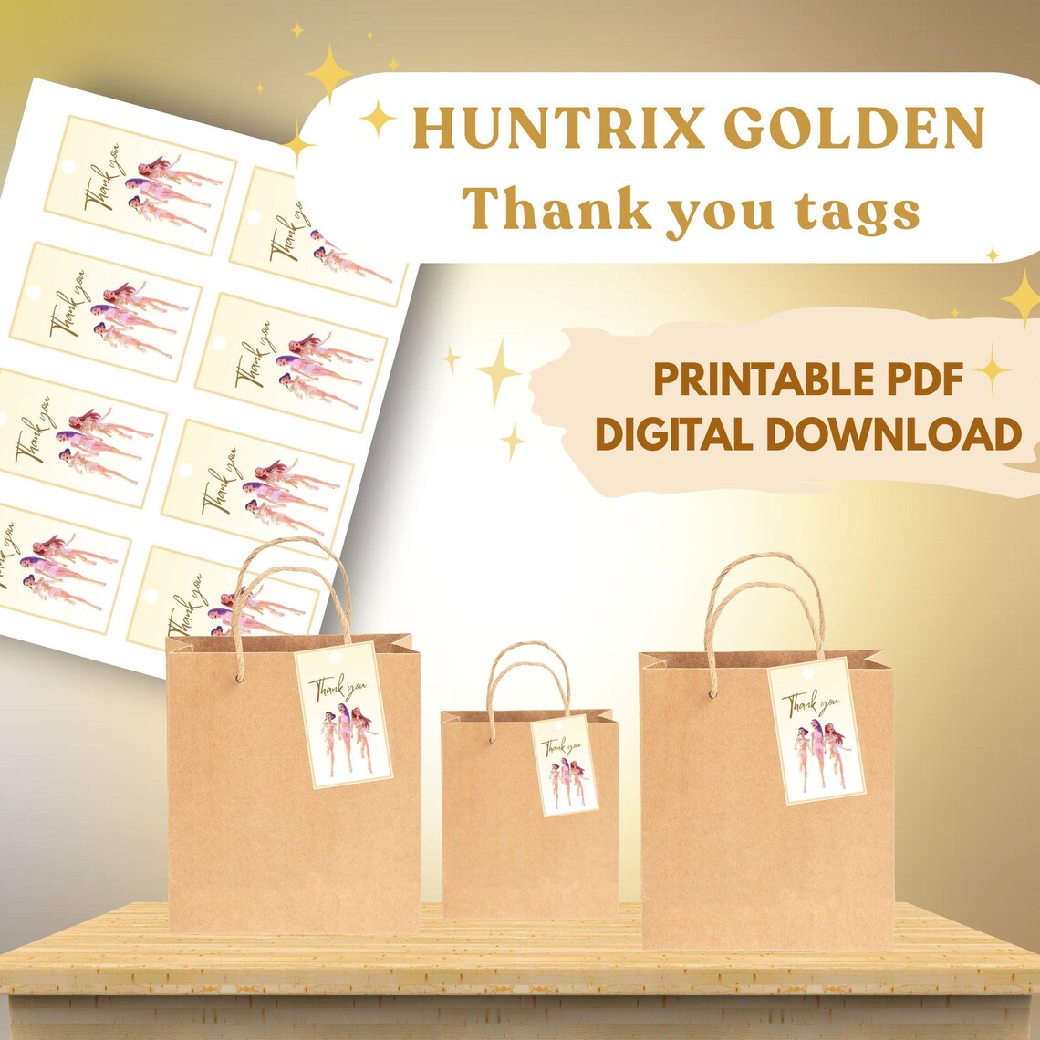 Huntrix Golden Birthday Thank You Tags (printable PDF) - Etsy