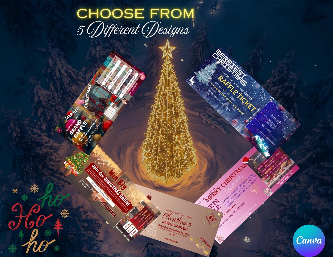Christmas Raffle Ticket Bundle – 5 Editable Holiday Giveaway Templates ...