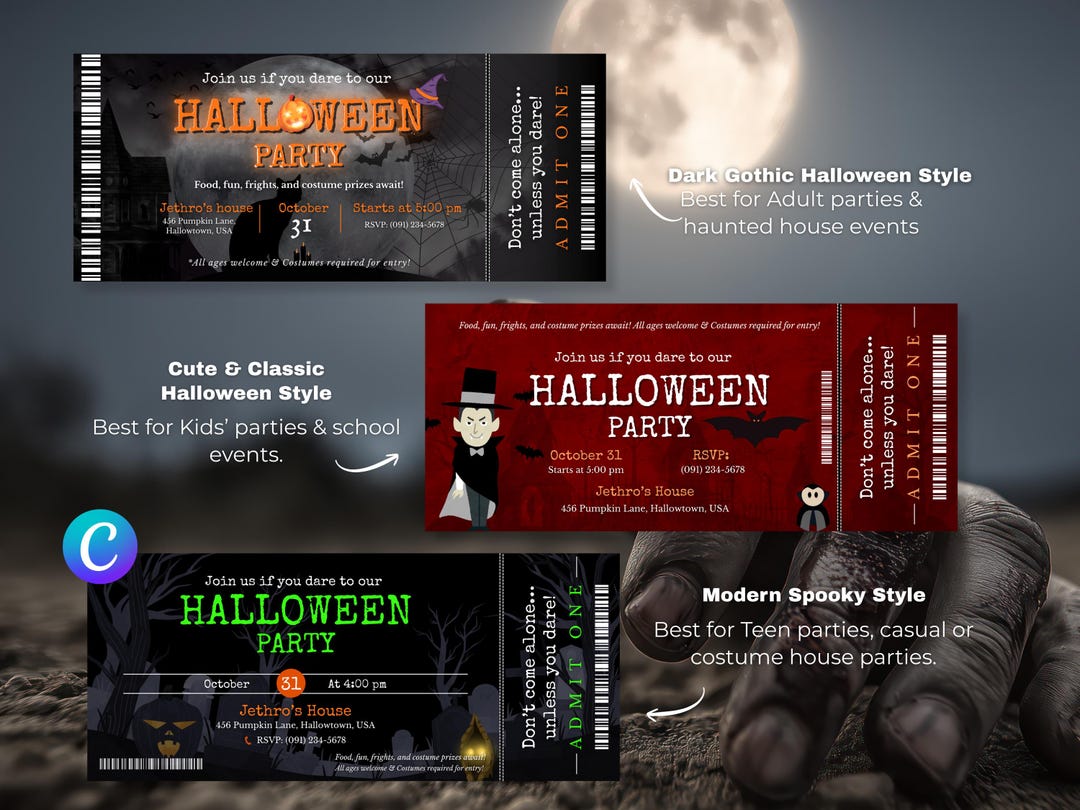 Spooky Halloween Ticket Invitation: Customizable Party Pass (digital ...