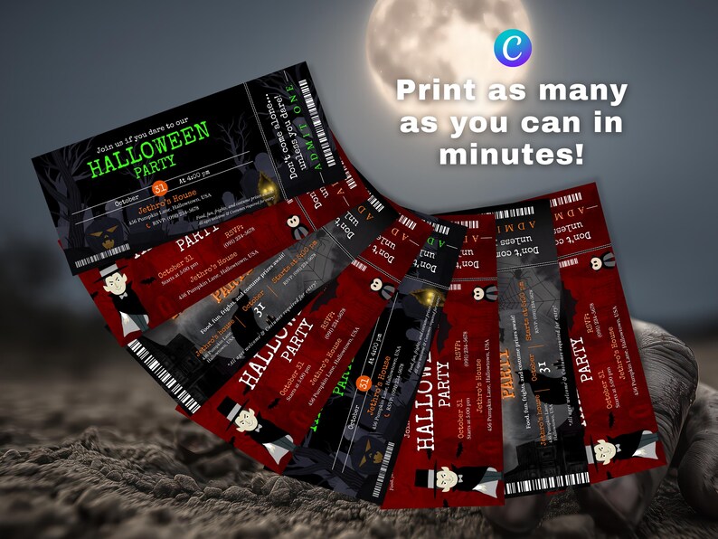 Spooky Halloween Ticket Invitation: Customizable Party Pass (digital ...