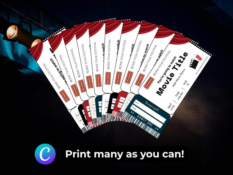 Red Carpet Film Festival Ticket Invitation: Editable Movie Night Pass ...