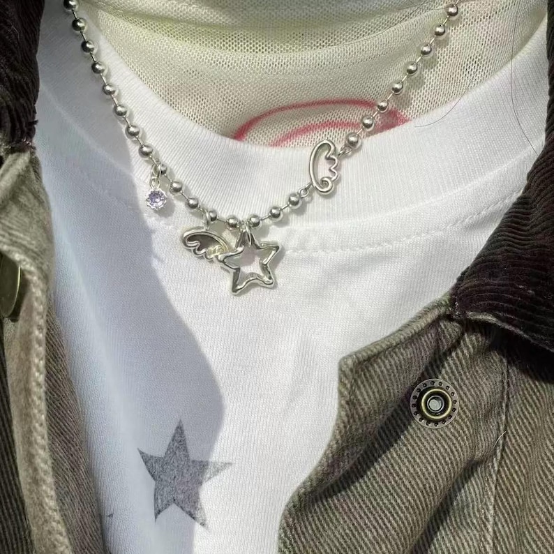 Y2K Star Pendant Necklace,silver Chain Choker,cloud Charm Necklace,cute ...