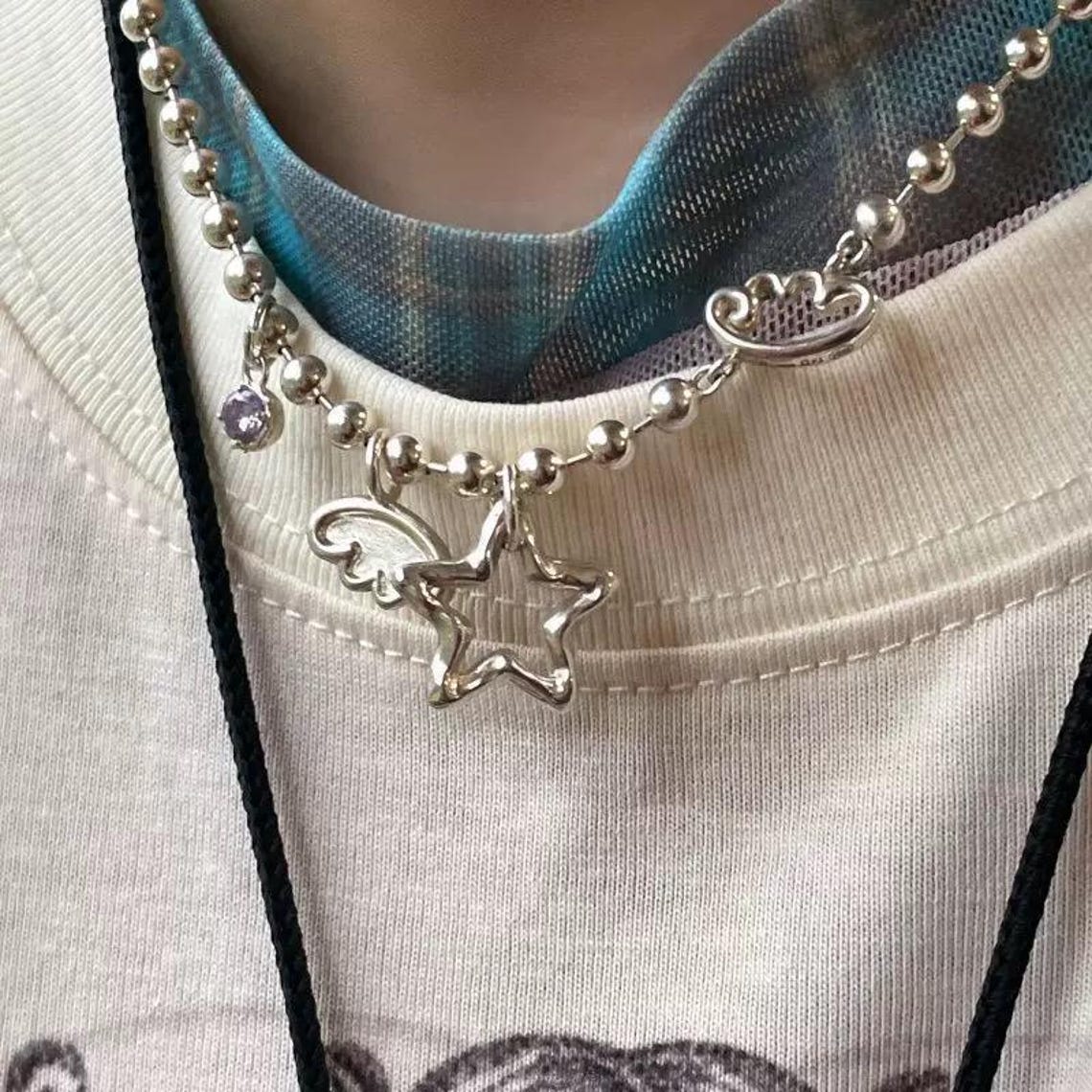 Y2K Star Pendant Necklace,silver Chain Choker,cloud Charm Necklace,cute ...