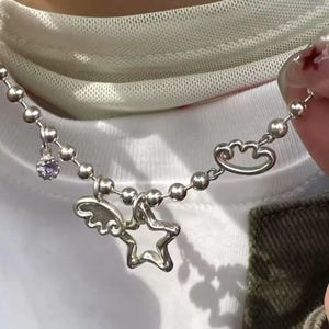 Y2K Star Pendant Necklace,silver Chain Choker,cloud Charm Necklace,cute ...