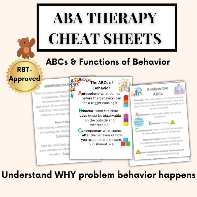 ABA Behavior Cheat Sheets: ABC & Functions Guide (PDF Download) - Etsy