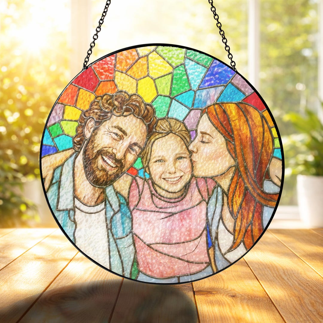 Custom Family Photo Stained Glass Suncatcher, Personalized Photo & Name ...
