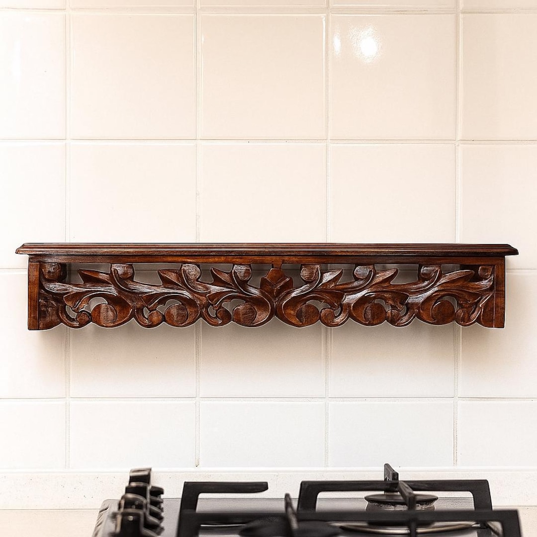 Hand-carved Mango Wood Wall Shelf - Antique Brown Decor - Etsy