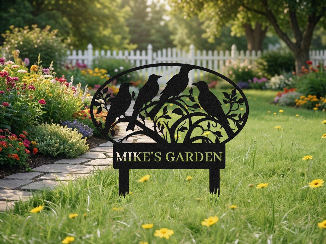 Personalized Bird Garden Metal Sign, Custom Garden Name Decor, Outdoor ...