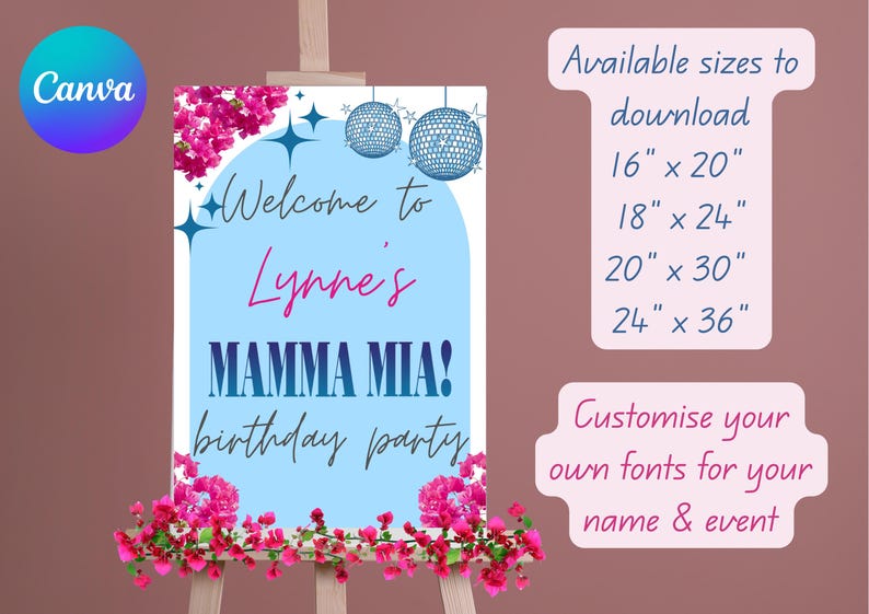 Editable Mamma Mia Inspired Birthday Party Welcome Sign | ABBA Theme ...