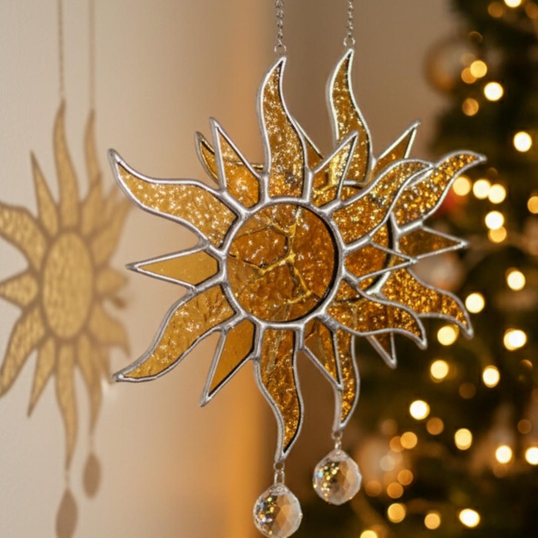 Handmade Sun Stained Glass Suncatcher, Window Hanging Decor, Sunshine ...