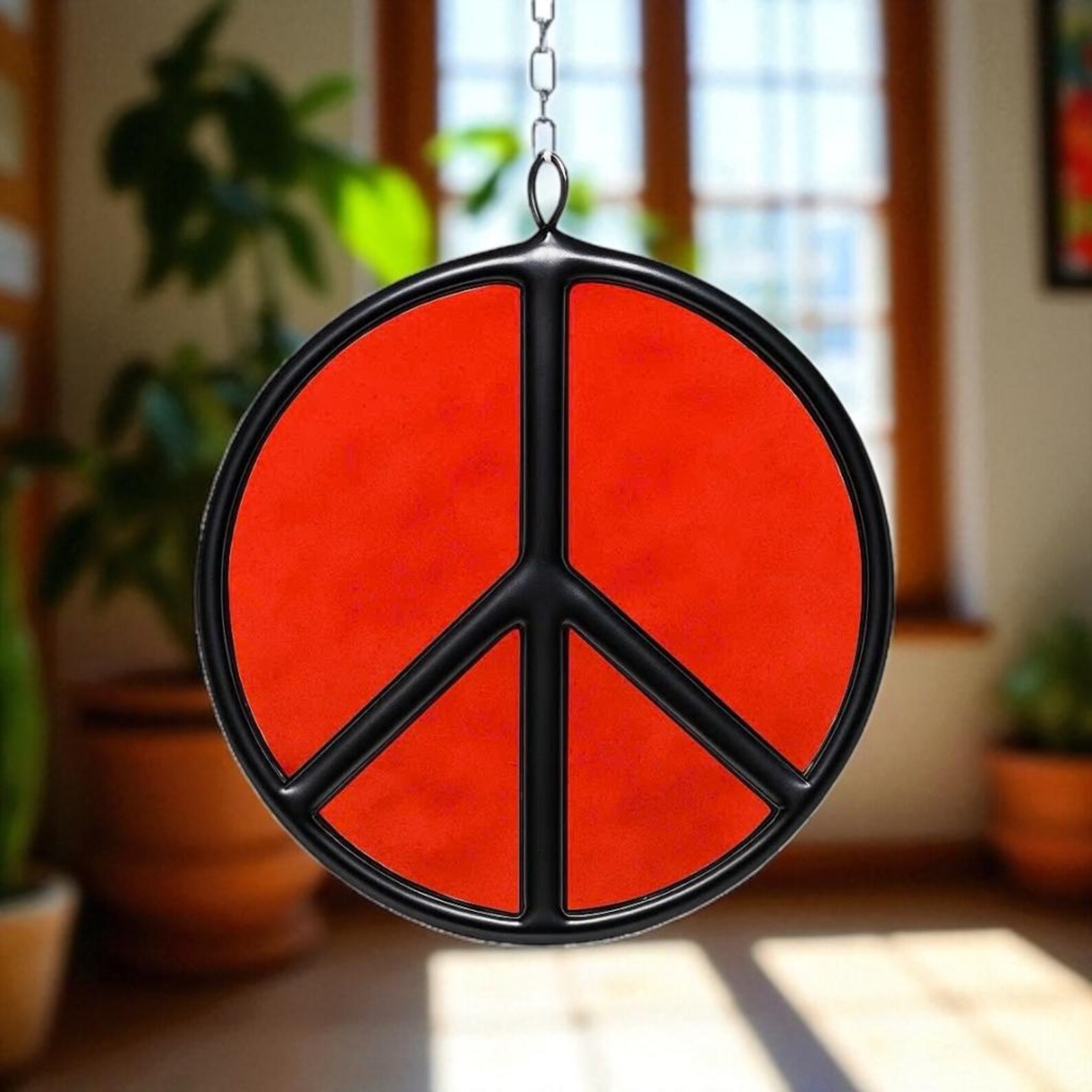Peace Sign Stained Glass Suncatcher: Handmade Boho Window Decor - Etsy